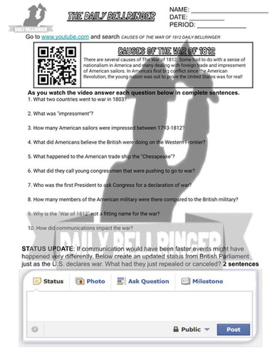 Causes of The War of 1812 Worksheet | Mysite