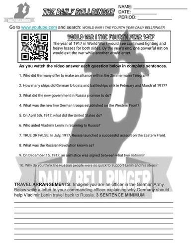 World War I the Fourth Year 1917 Worksheet | Mysite