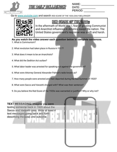 Red Scare of the 1920s Worksheet | Mysite