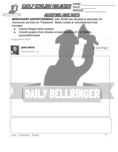 Jamestown John Smith Worksheet | Mysite