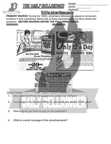 Consumerism in the 1920s Worksheet | Mysite