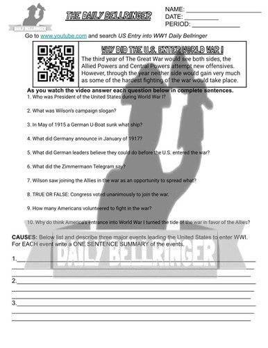 Why did the U.S. Enter WWI Worksheet | Mysite