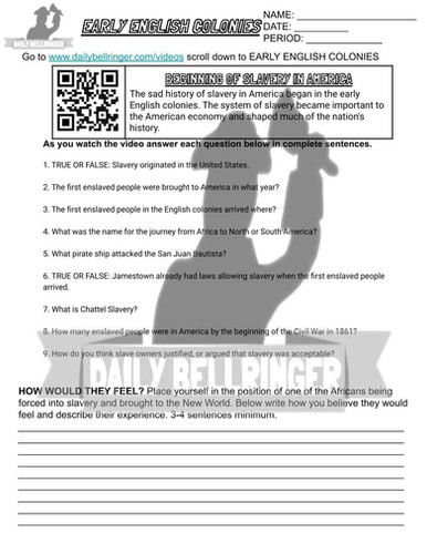 Beginning of Slavery in America Worksheet | Mysite