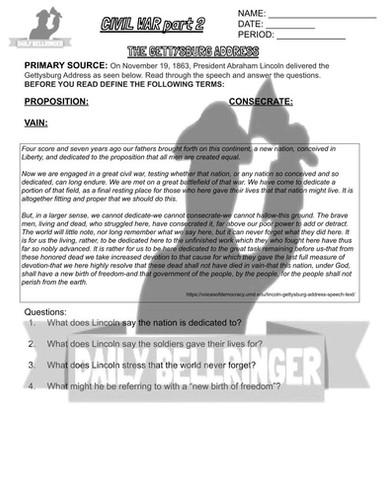 Gettysburg Address Worksheet | Mysite