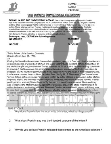 The Second Continental Congress Worksheet | Mysite
