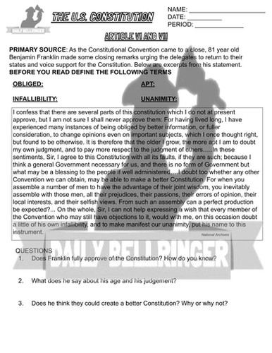 Article VI and VII Worksheet | Mysite