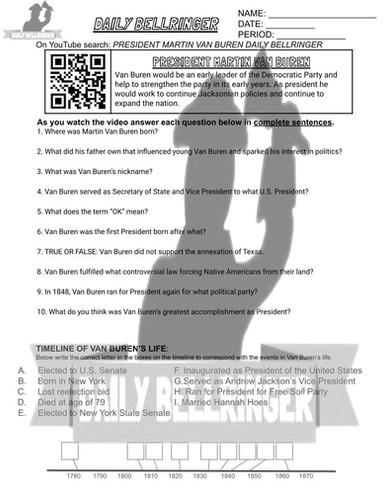 President Martin Van Buren Worksheet | Mysite