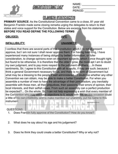 Constitution Day Worksheet | Mysite