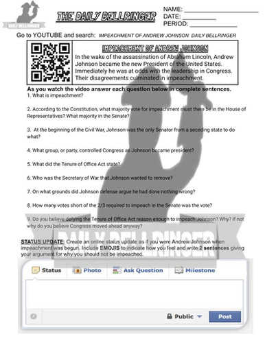 Impeachment of Andrew Johnson Workheet | Mysite