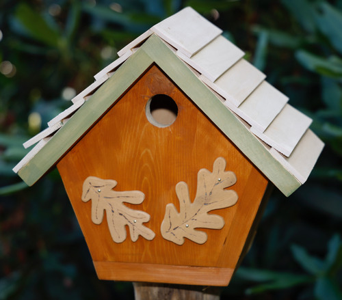 Oak Leaf Cabin: Handcrafted Small Bird House | Harmony Bird Huts