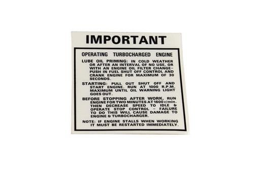 Decal, "Operating Turbocharged Engine", black on clear (for windscreen ...