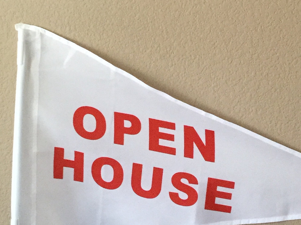 Open House Flag White with Red Letters 19" x 31" | openhouse