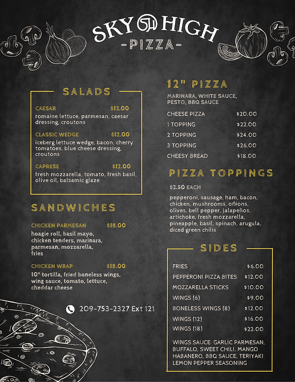 SKY HIGH MENU | Bear Valley