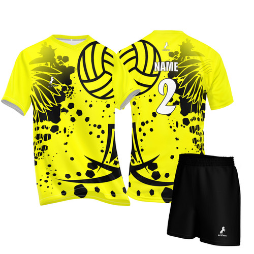 Volleyball Playing Kit Black-Lemon Yellow Dryfit - Graphic printed CUZ ...