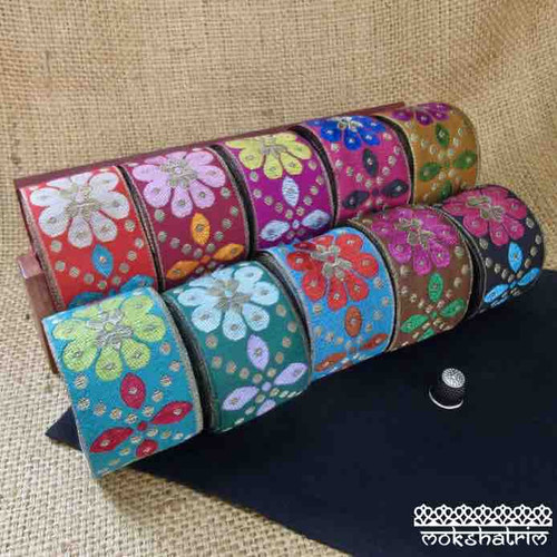 Indian Flower Gold Metallic Jacquard Ribbon MA1928 | Mokshatrim ...