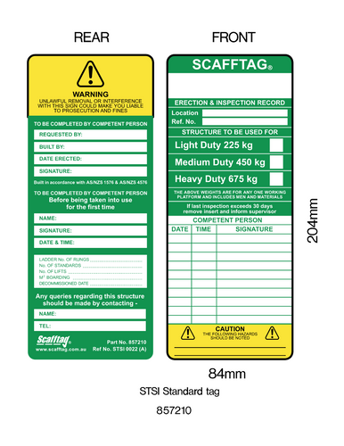 BRADY-857210-Scafftag Mk I Standard Insert | WA Safety Products Australia