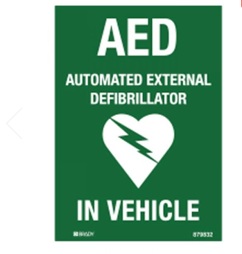BRADY--879832--AED Defibrillator Labels - AED in Vehicle, 90 x 125mm ...