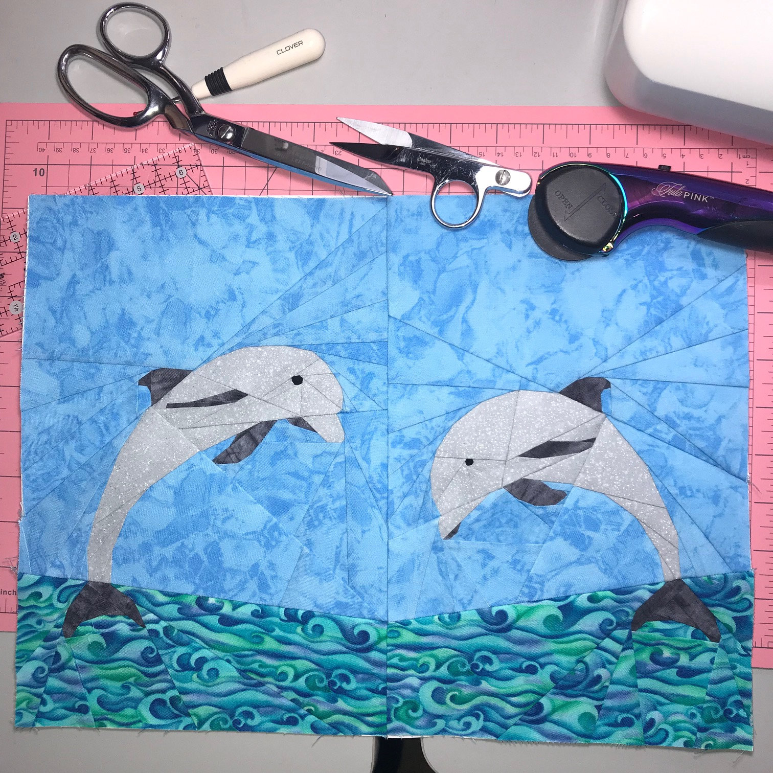 Two Dolphins Jumping Foundation Paper Piecing Pattern | Pitcher's Boutique