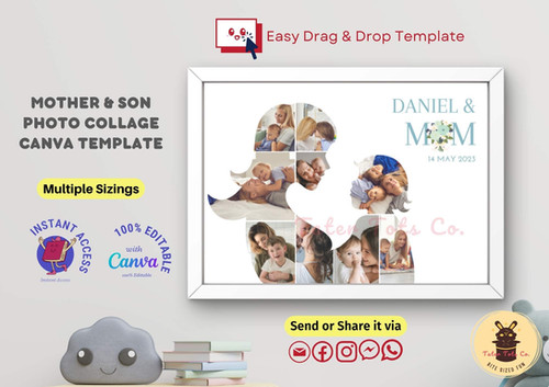 Mom and Son Photo Collage Frame, Mothers Day Picture DIY Fully Editable Canva | Tater Tots Co.