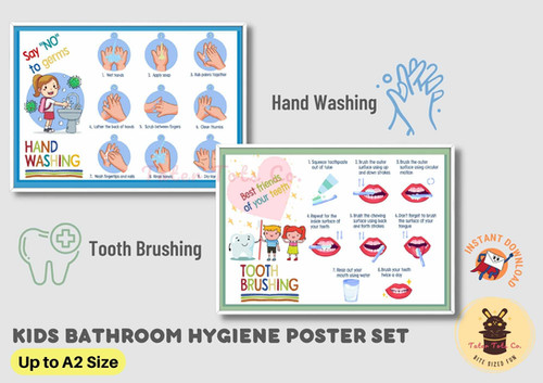 Tooth Brushing and Handwashing Guides Hygiene Poster Set Preschool ...