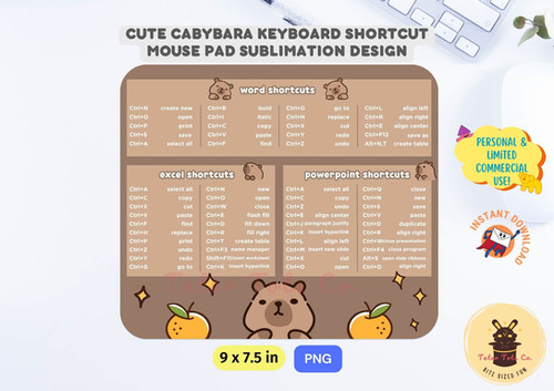 Cute Capybara Shortcut Keys for Windows Mousepad PNG Sublimation Design ...