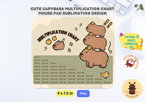 Cute Stacked Capybaras Multiplication Chart Sublimation Mouse Pad ...