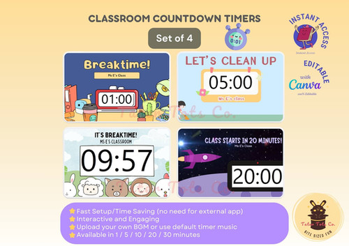 Classroom Countdown Timers 1, 5, 10, 20, 30-Minute Easy and Quick Canva Template | Tater Tots Co.