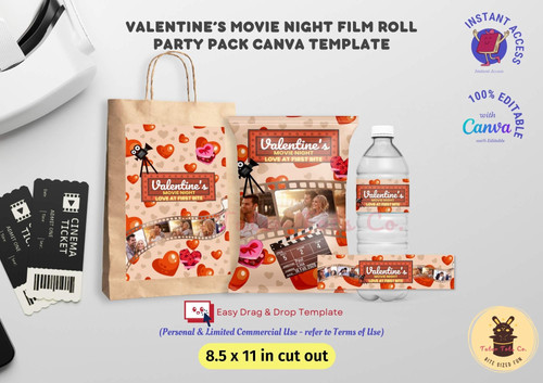 Valentine's Movie Night Pack: Film Roll Matching Snack Labels | Canva ...