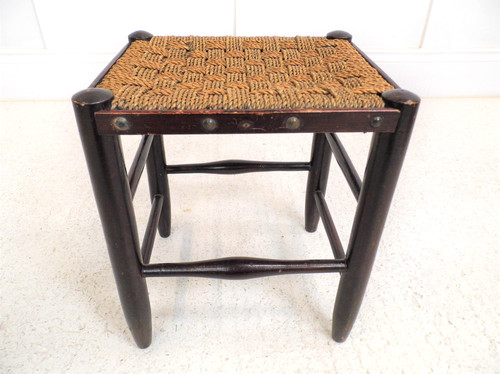 Antique vintage weaved string cord stool turned wood legs country ...