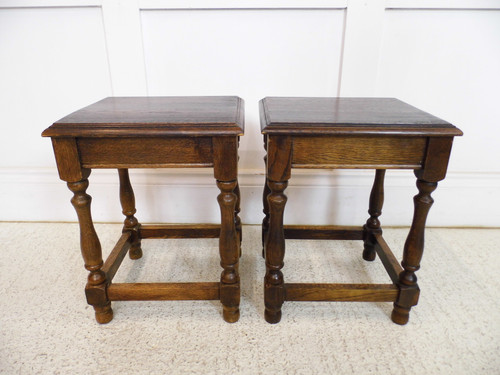 Vintage Pair of Jaycee Tudor style side tables solid oak turned legs ...