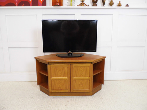 Vintage Teak Nathan Parker knoll TV Cabinet stand cupboard square doors ...