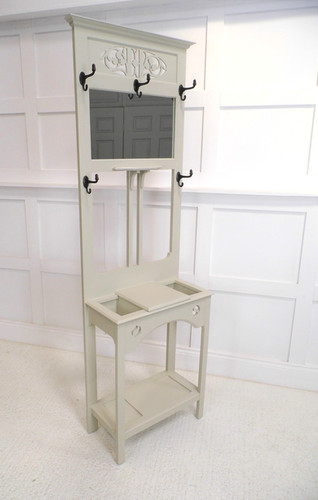 Antique Vintage Edwardian Coat rack hall stand mirror painted oak ...