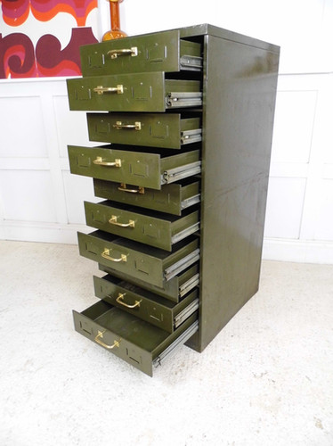 Industrial chic ex Military Roneo Vickers 10x drawers green filing ...