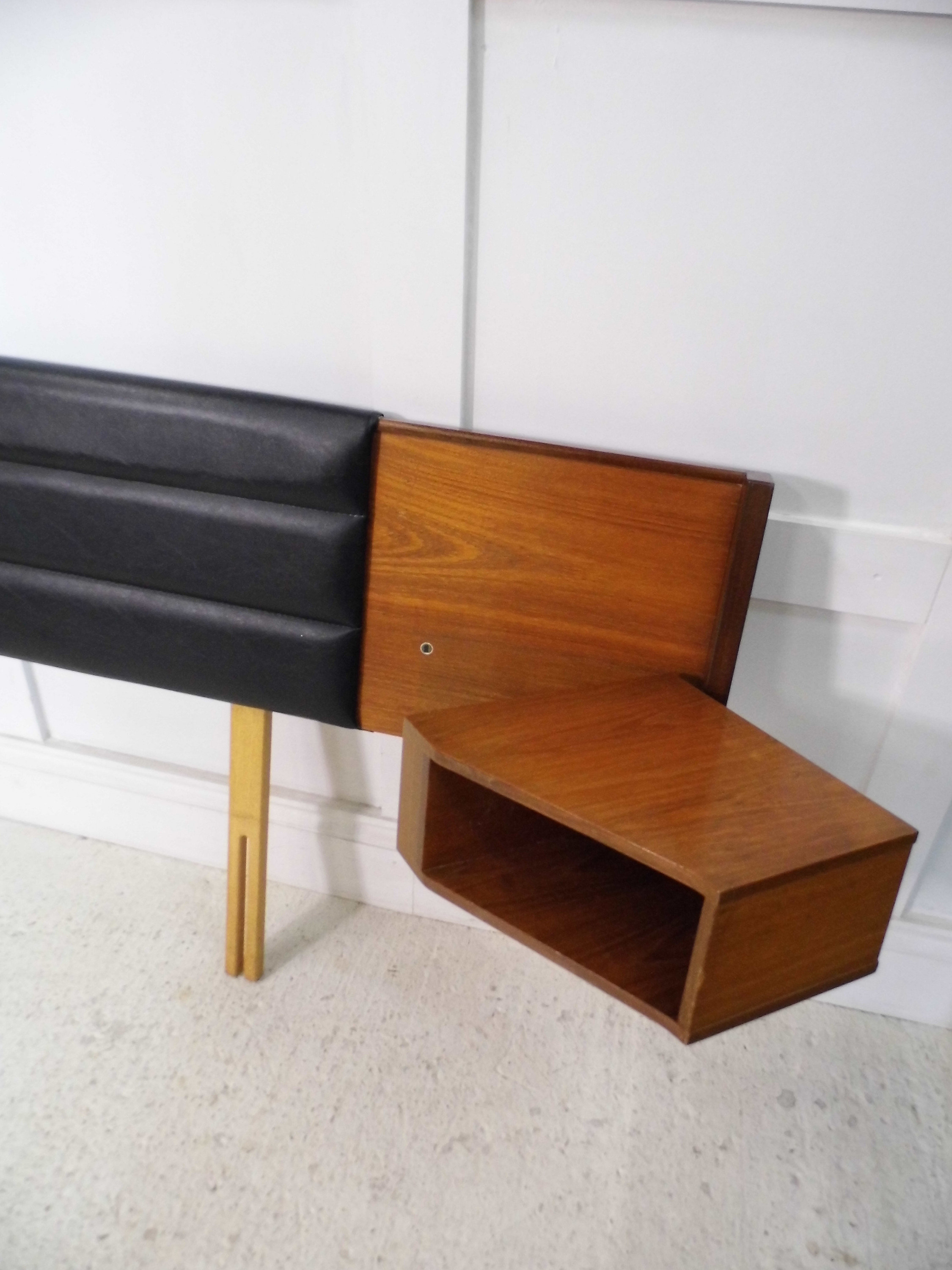 Large Vintage Retro Midcentury Danish Teak Leather Double Headboard ...