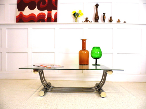 Designer Stylish American Ellipse shaped tubular metal and glass table ...