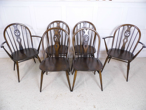 6 x Vintage Retro ERCOL Windsor Hoop back chairs Elm seats Dining ...