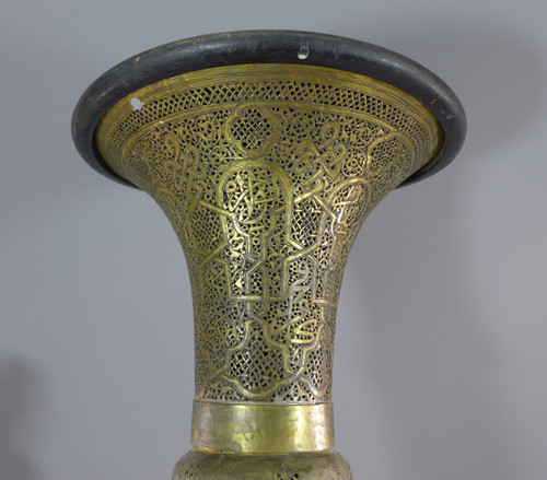 Fine Antique 19th C. Pierced Cairo Ware Gilt Brass Lamp Stand | Antiqueguys