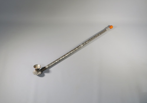 Rare Turkish Ottoman Silver Inlaid Chibouk Opium Pipe Amber Mouthpiece ...