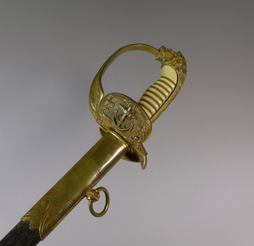 Fine German WW1 Era Naval Sword in Leather Scabbard | Antiqueguys