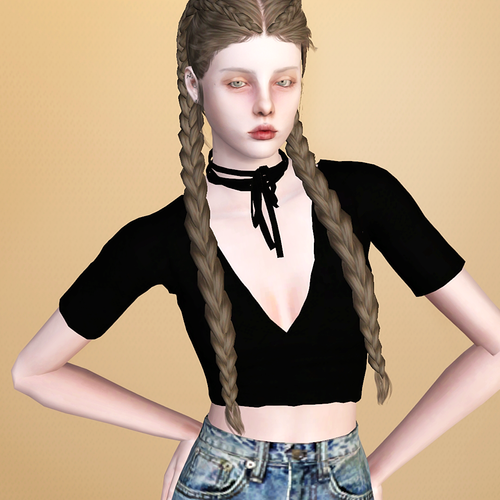 V cropped top with ribbon choker | sims3