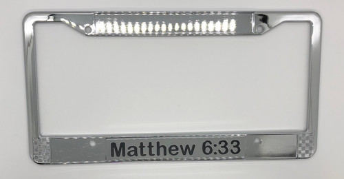 Matthew 6:33 Chrome Scripture License Plate Frame | Anointed by Grace De