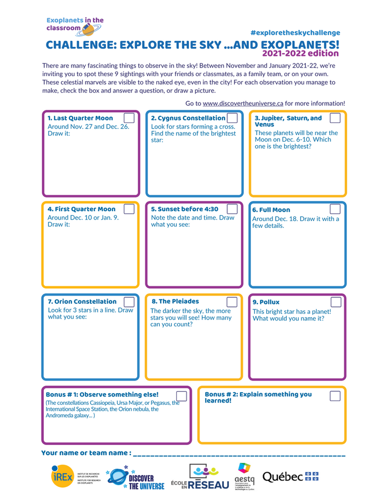 Challenge: Explore the Sky ...And exoplanets