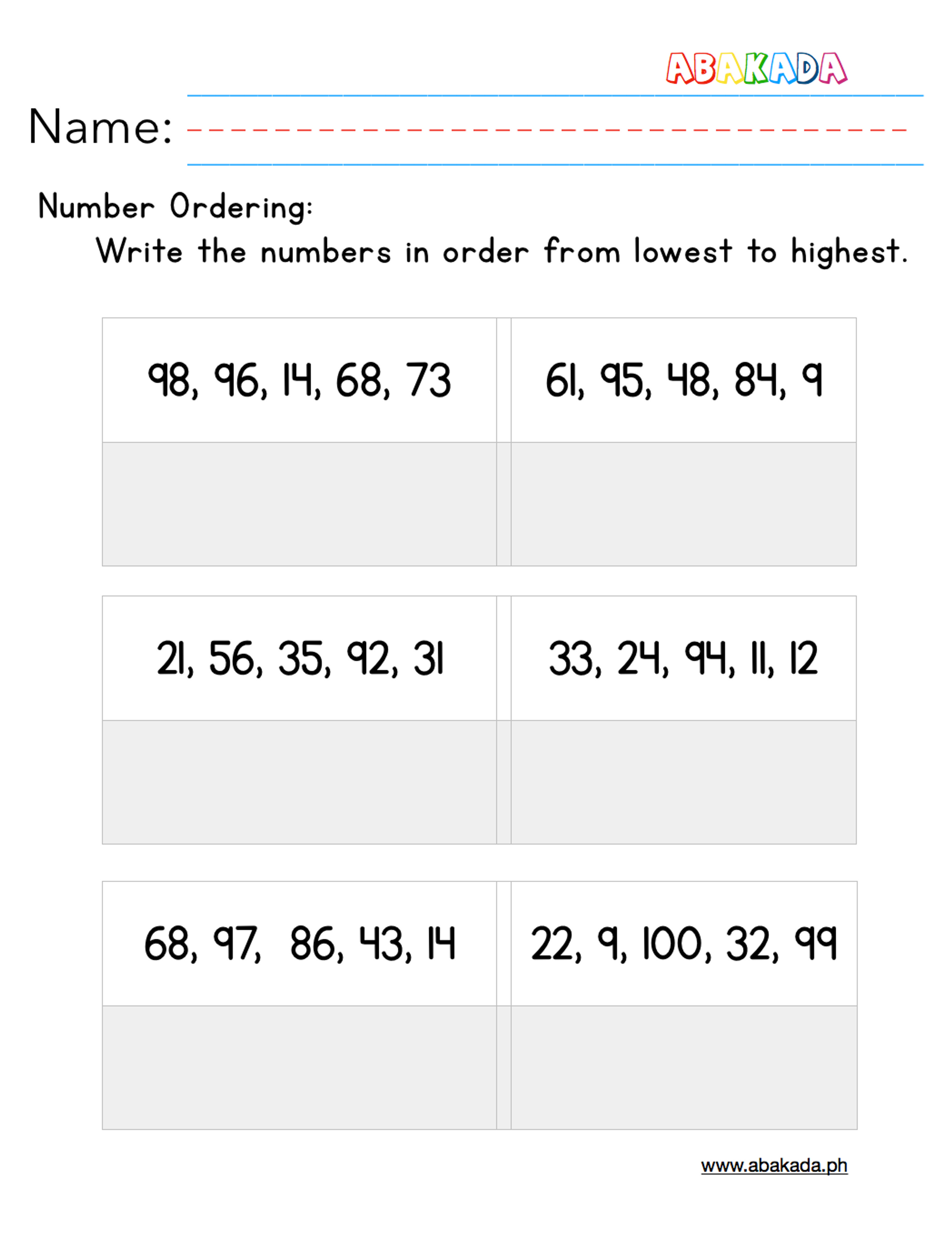 Number Ordering Worksheets | Math Worksheet| abakada.ph