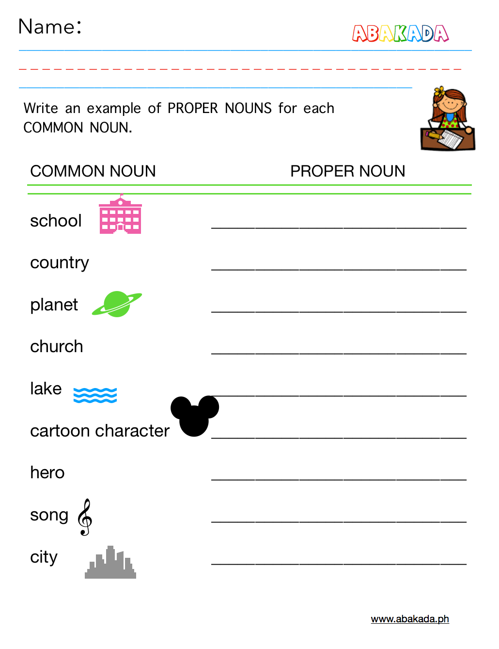 Common Nouns Worksheet Year 3 2nd Grade Common And Proper Nouns