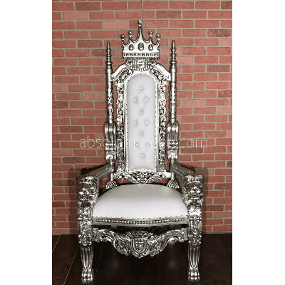 Throne Single 007 Royal Crown Head White with Silver Trim | Rent4Parties