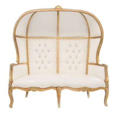 Throne Loveseat Canopy White with Gold Trim | Rent4Parties
