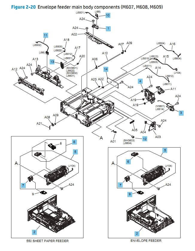Part Diagrams- M607 M608 M609 M631 M632 M633 HP Laser Printers