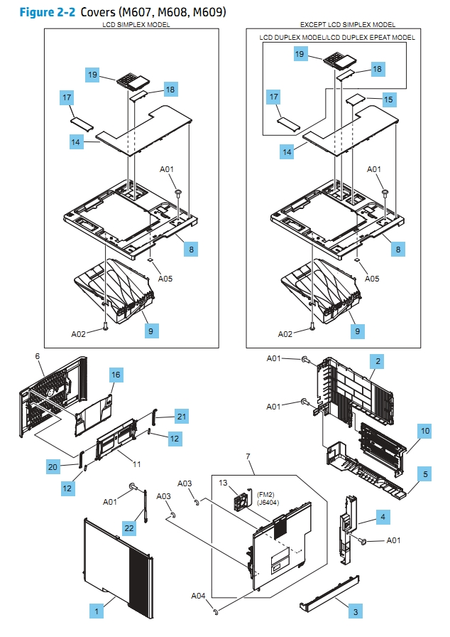 Part Diagrams-M607 M608 M609 HP Laser Printers