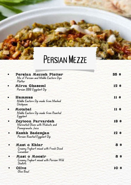 Menu | Persian Basement