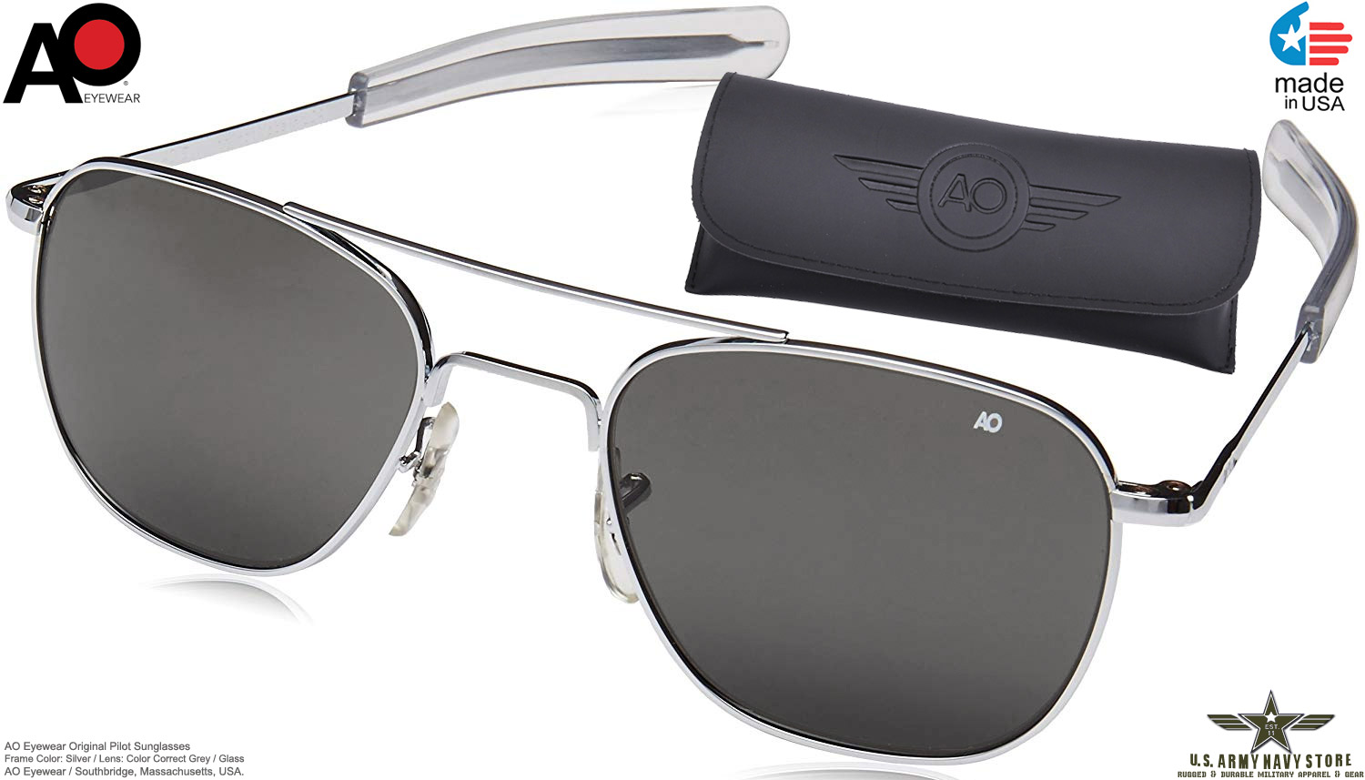 AO Eyewear Original Pilot Sunglasses (Grey Glass, Non-Polarized, Silv)